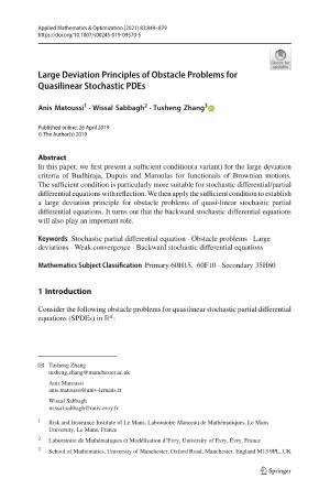 Large Deviation Principles of Obstacle Problems for Quasilinear Stochastic PDEs - 秘塔AI搜索